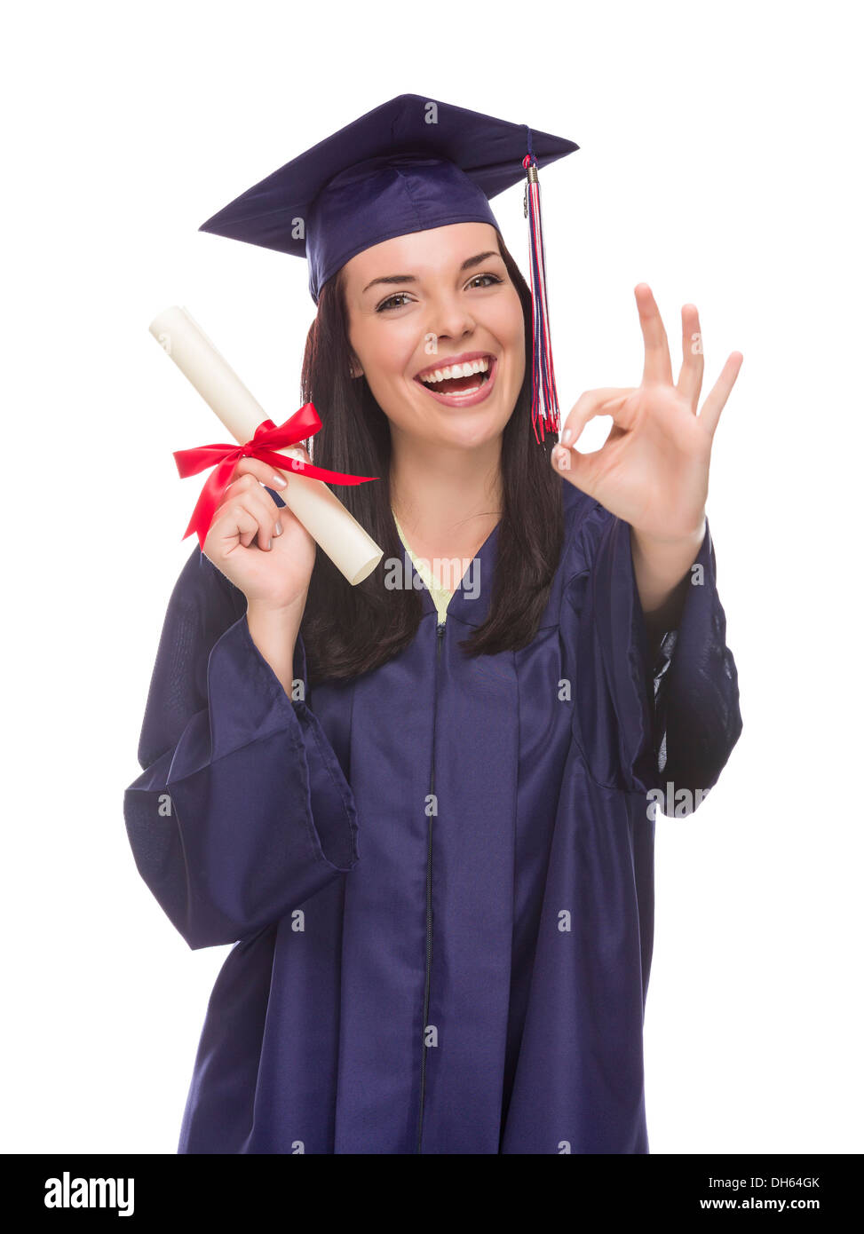 Happy Graduating Mixed Race Female Wearing Cap and Gown with Her ...
