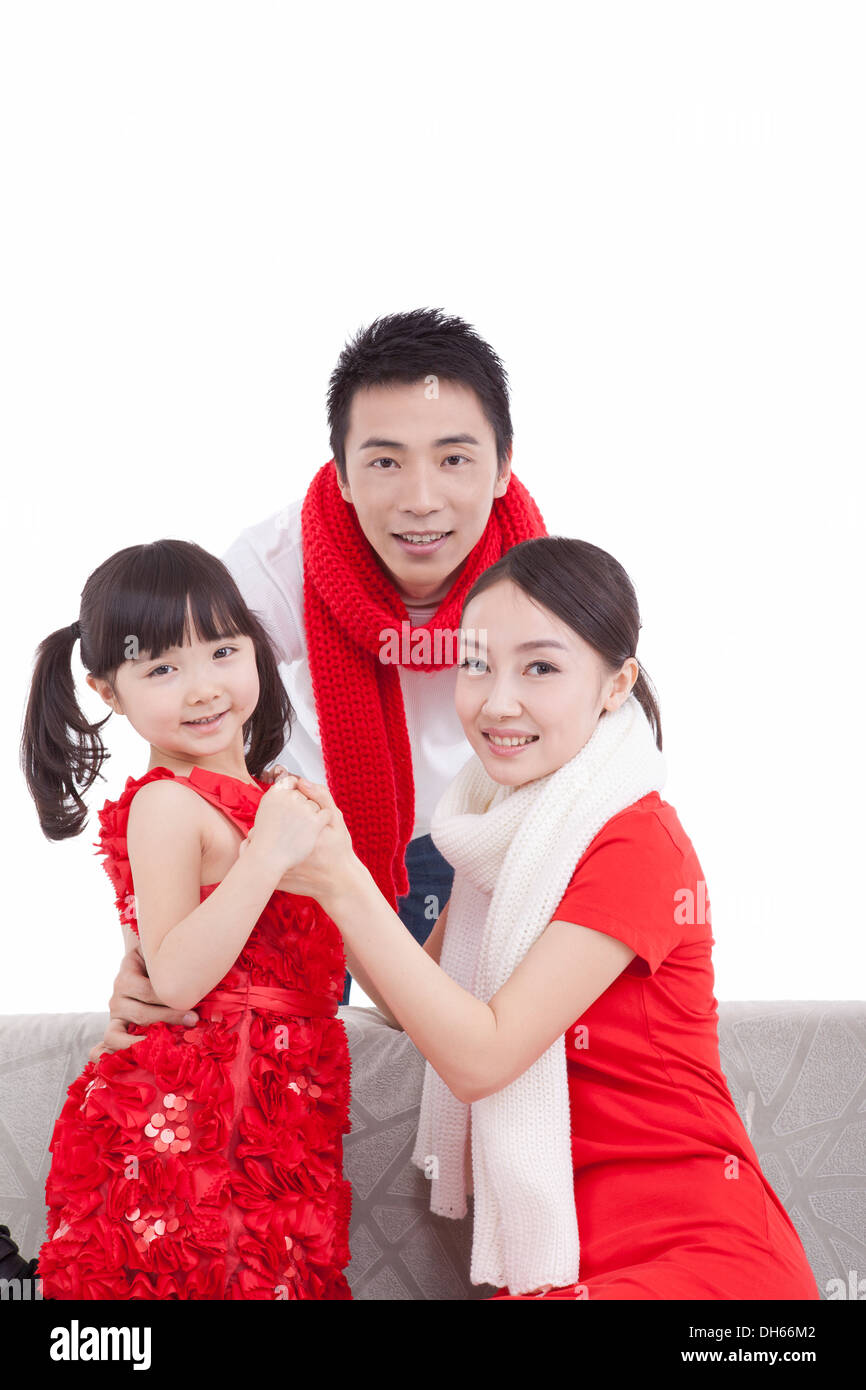 A family of three to celebrate Spring Festival Stock Photo - Alamy