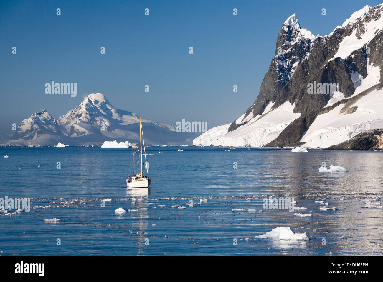 Sailboat off the Antarctic Peninsula, Graham Land, Antarctica Stock ...