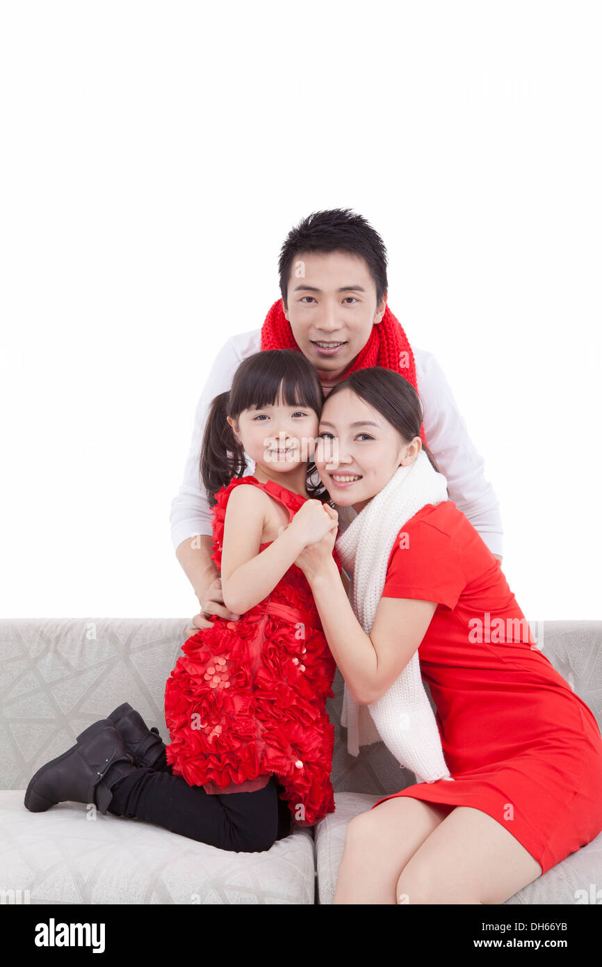 A family of three to celebrate Spring Festival Stock Photo - Alamy