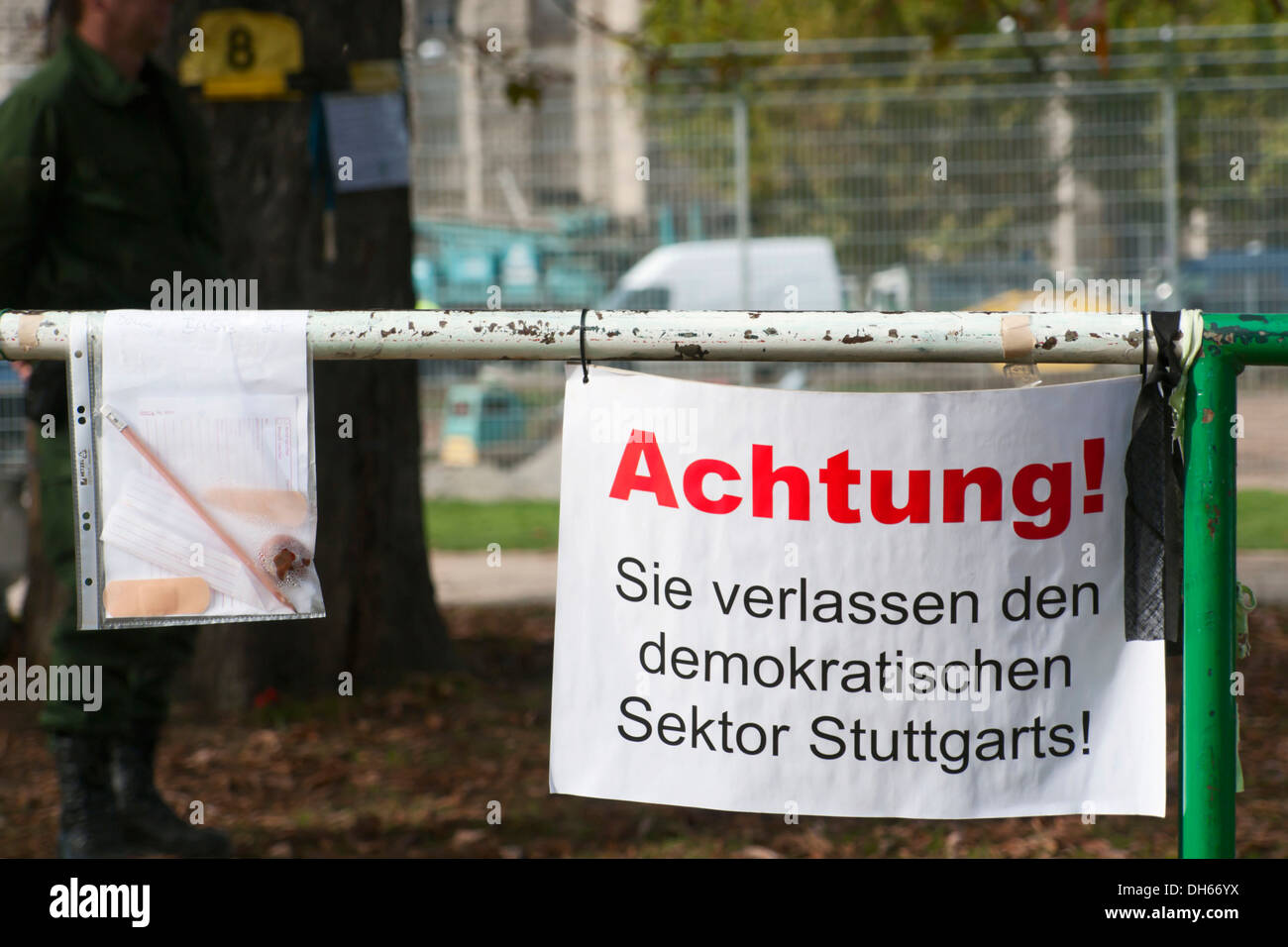 Stuttgart 21 building project, protest poster on the fence of the still ...