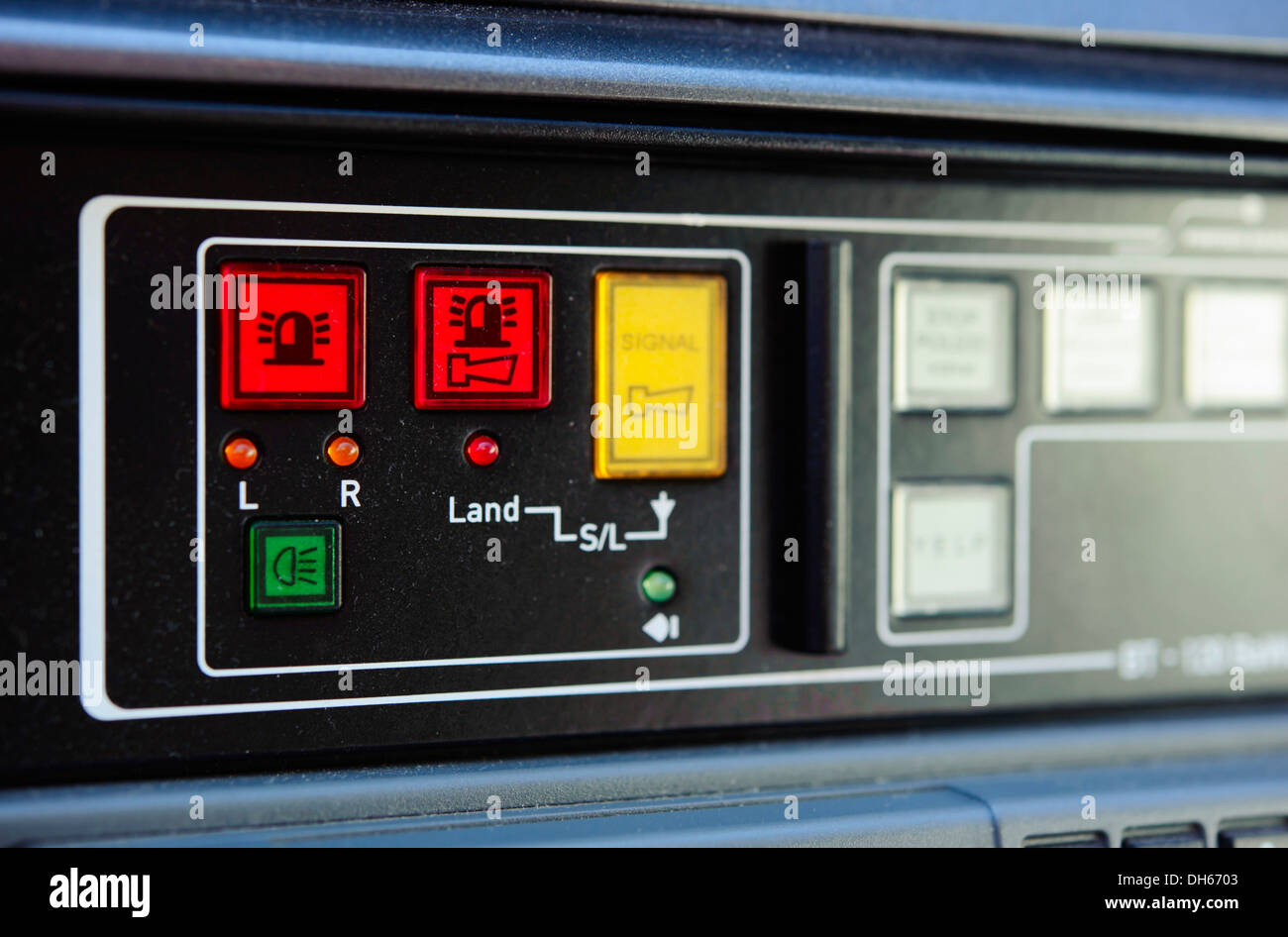 Close-up of the panel on the dashboard of a police vehicle with ...