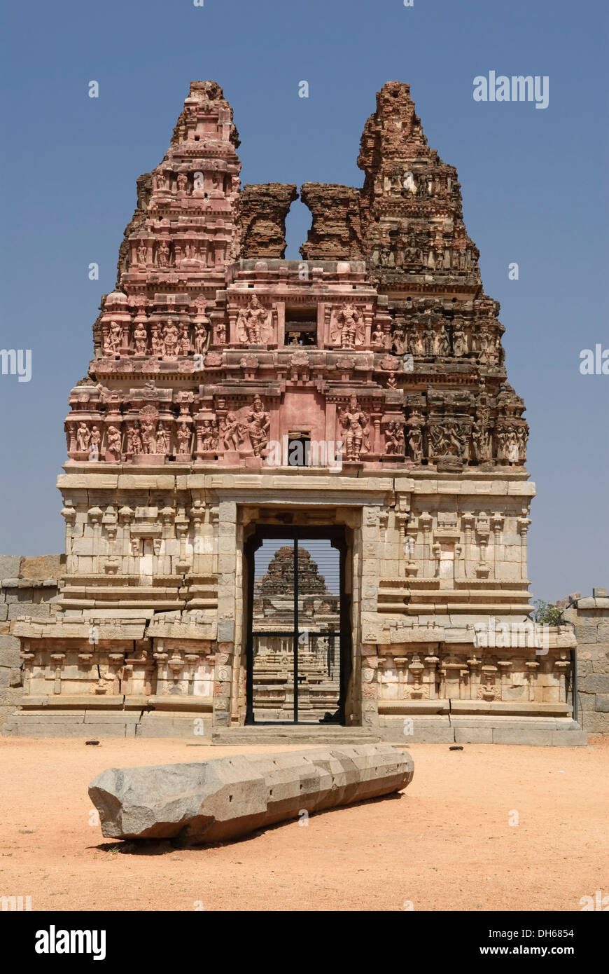 Vittala Temple, front view with a pillar lying on the ground, Hampi ...