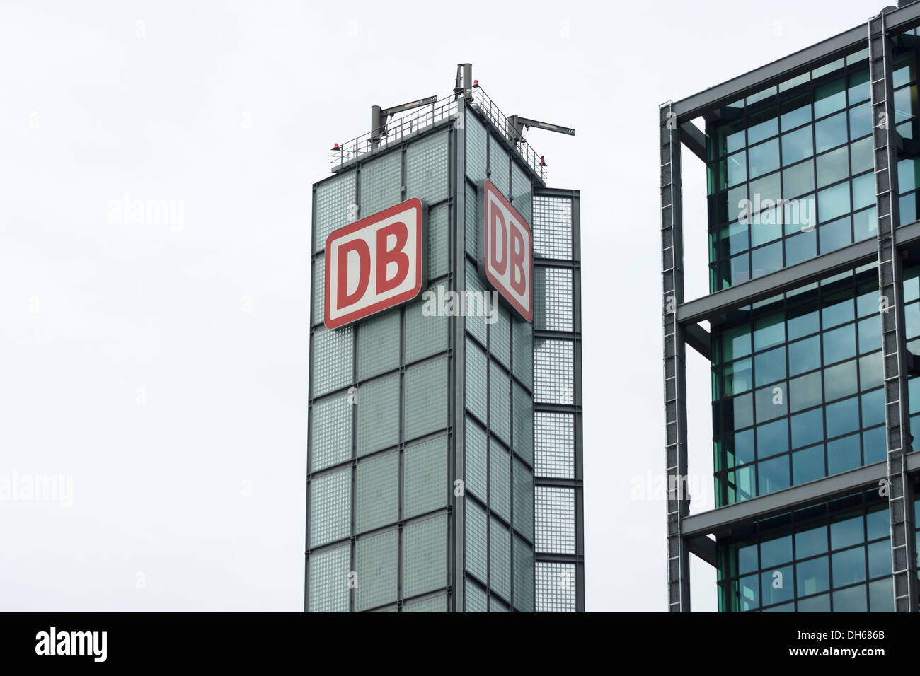 Symbol of Deutsche Bahn on the building of the Central Station. Berlin ...