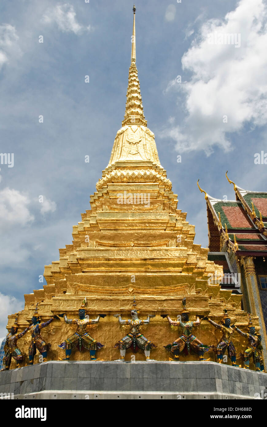 Gold monument with statues of monkeys and demons, Grand Palace, Bangkok ...