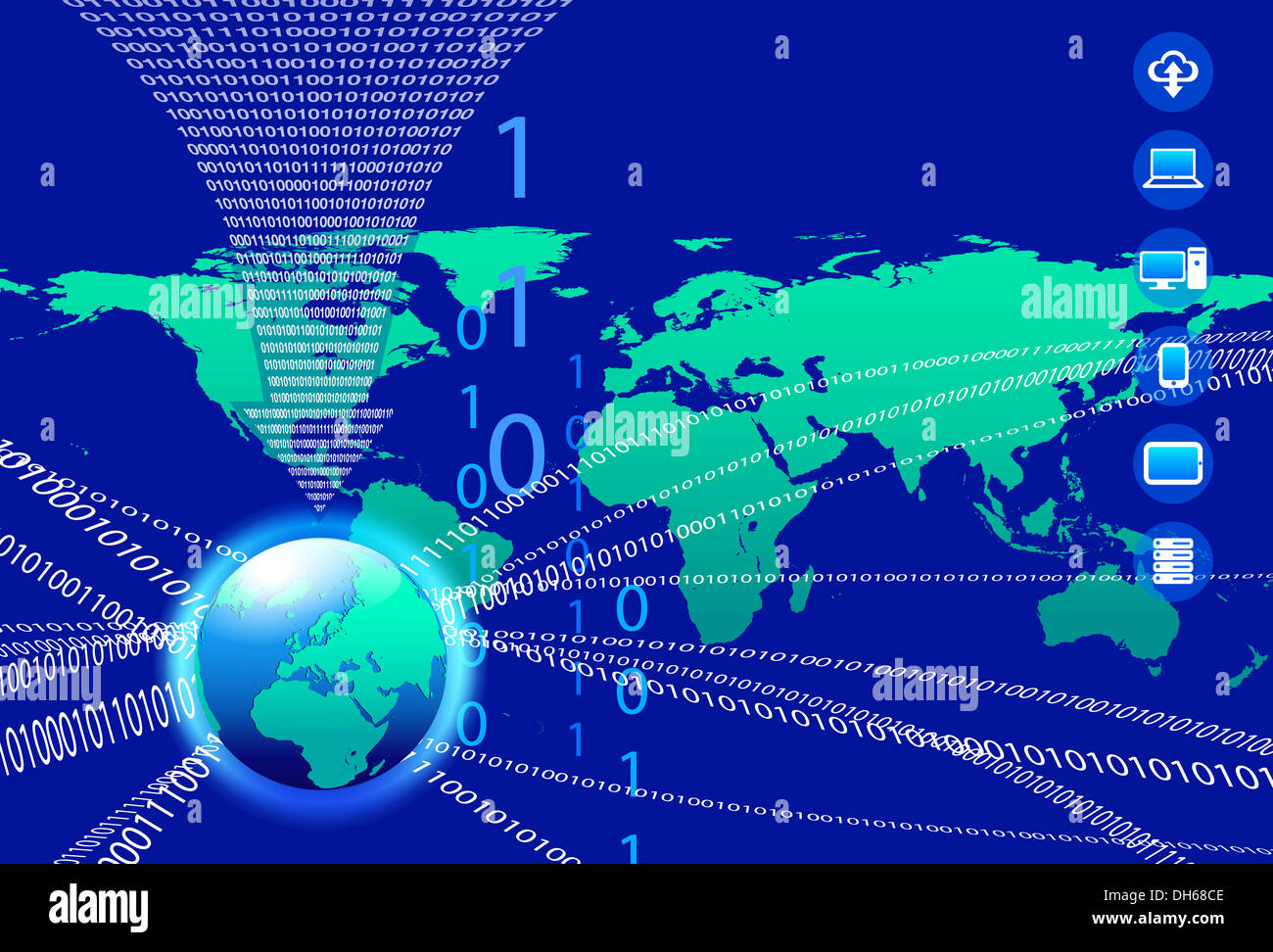 Global Communication Concept - Technology stream and globe with data ...