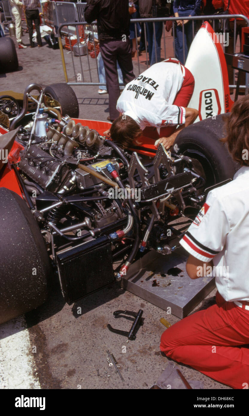 McLaren M23 car with Cosworth DFV engine - gearbox taken apart in the ...