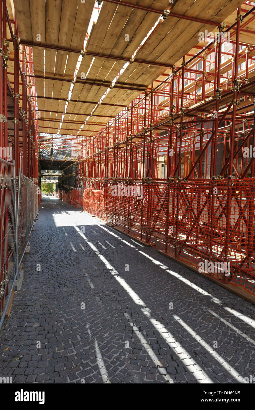 Scaffolding to support a broken, but still-standing buildings, damaged ...