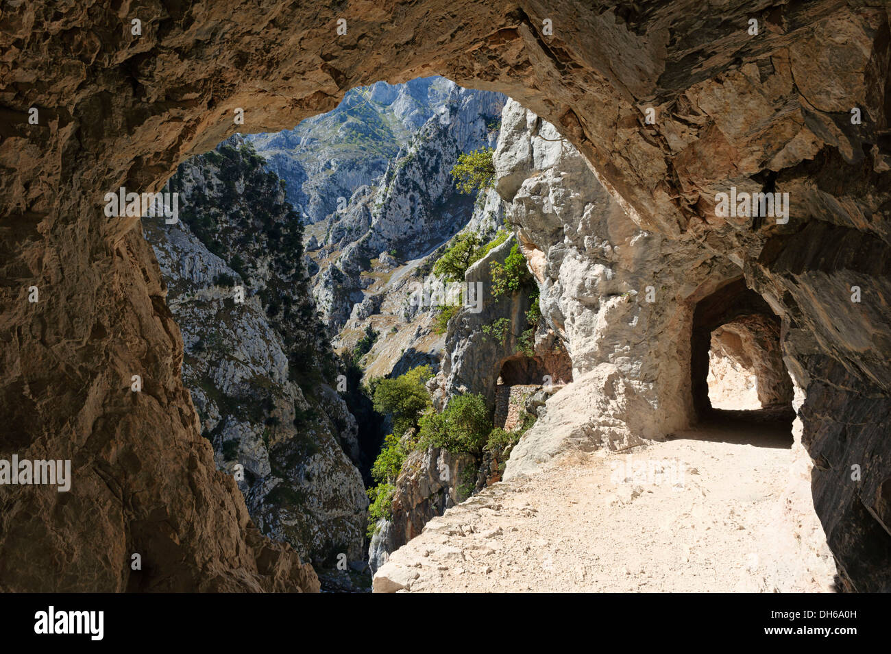 Hiking trail in Rio Cares Gorge, limestone massif of the Picos de ...