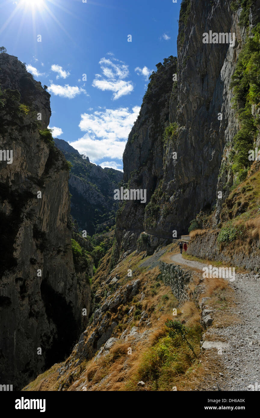 Rio Cares Gorge, limestone massif of the Picos de Europa, hikers, Picos ...