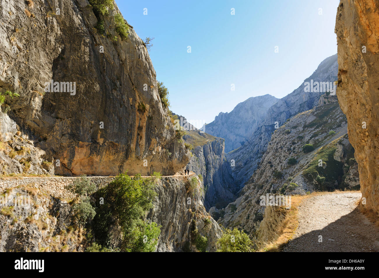 Rio Cares Gorge, limestone massif of the Picos de Europa, hikers, Picos ...