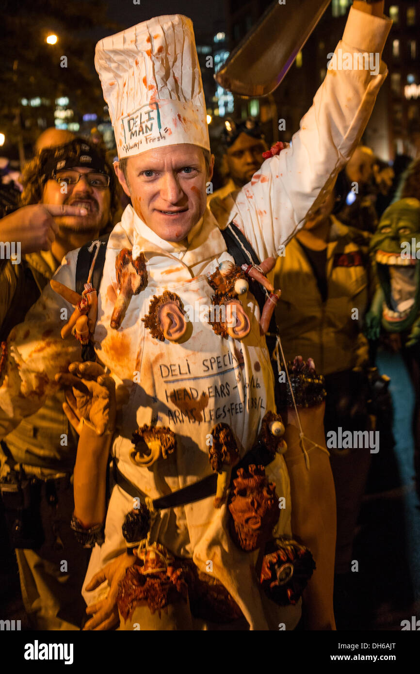 New York, NY, 31 October 2013. A man wears a chef's outfit captioned ...