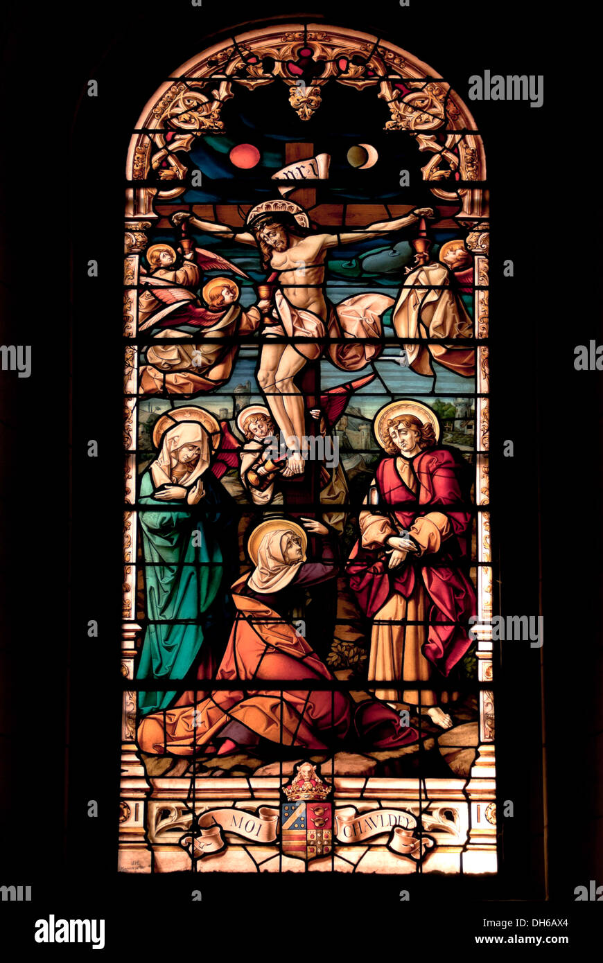 stained glass window, Jesus Christ on the cross, crucified Stock Photo - Alamy