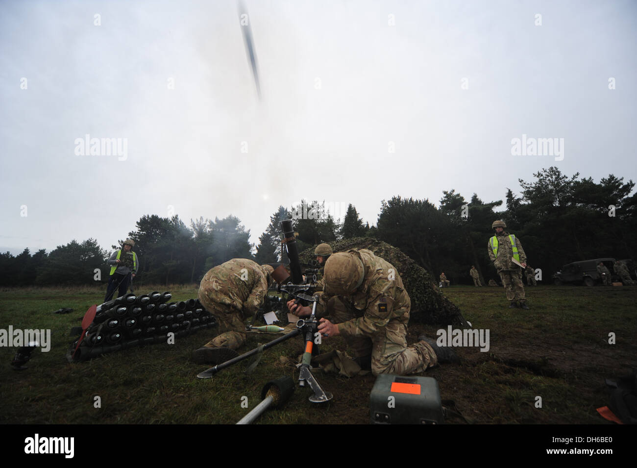 Welsh Guards mortar platoon live firing on Salisbury plain using the ...
