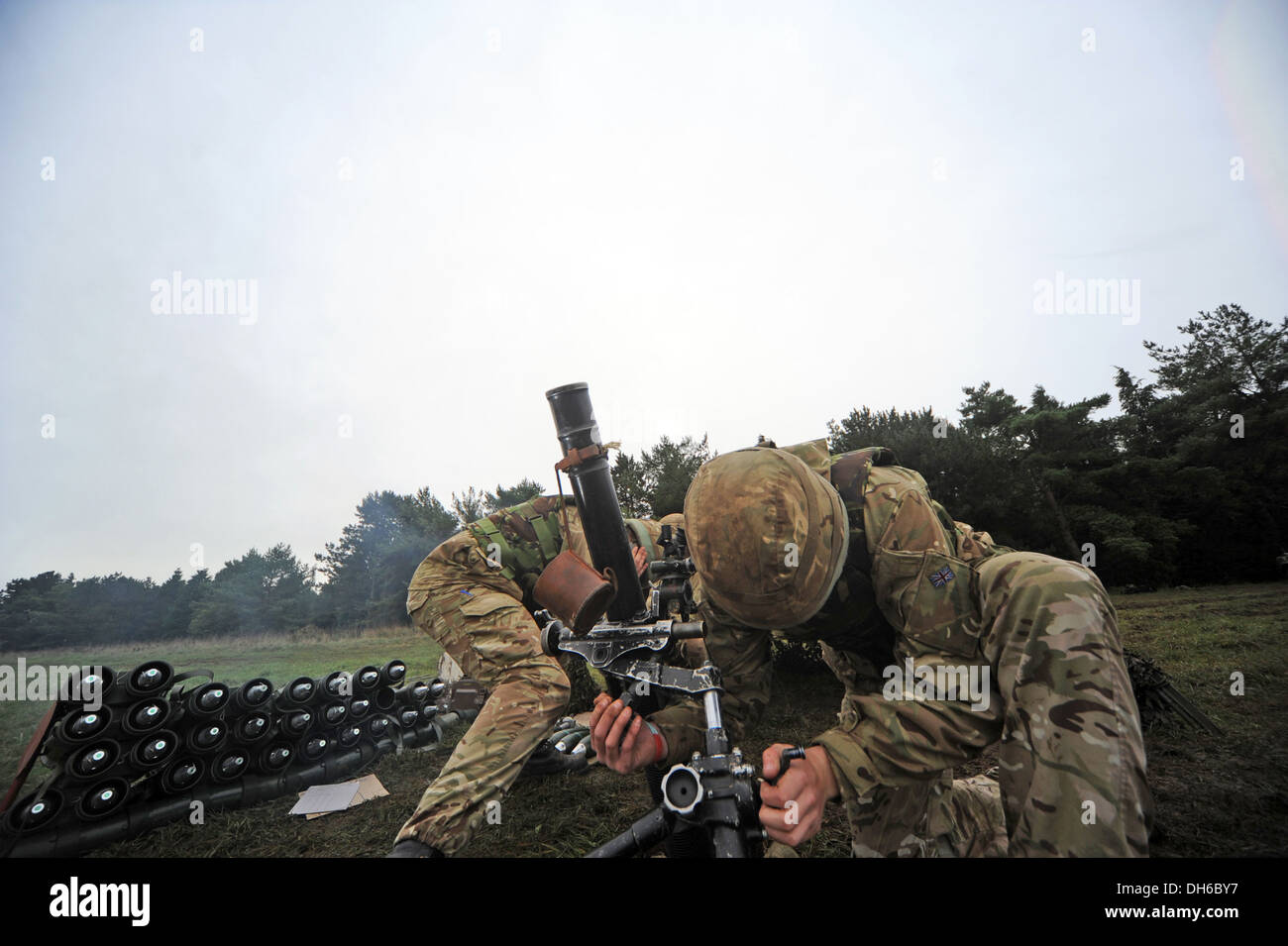 Welsh Guards mortar platoon live firing on Salisbury plain using the ...