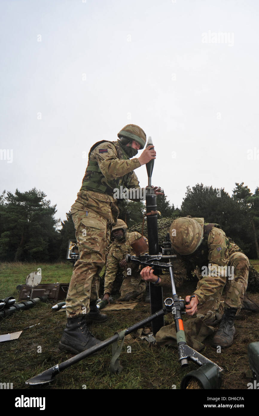 Welsh Guards mortar platoon live firing on Salisbury plain using the ...
