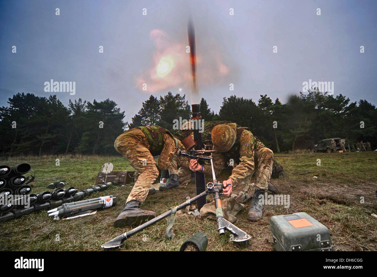Welsh Guards mortar platoon live firing on Salisbury plain using the ...