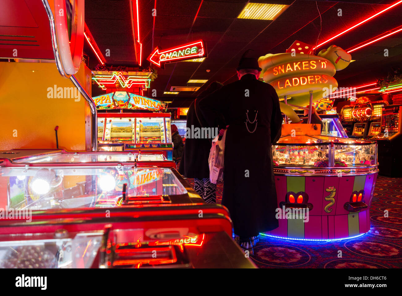 Goth in amusement arcade at Whitby Goth Weekend, November 2013, Whitby ...
