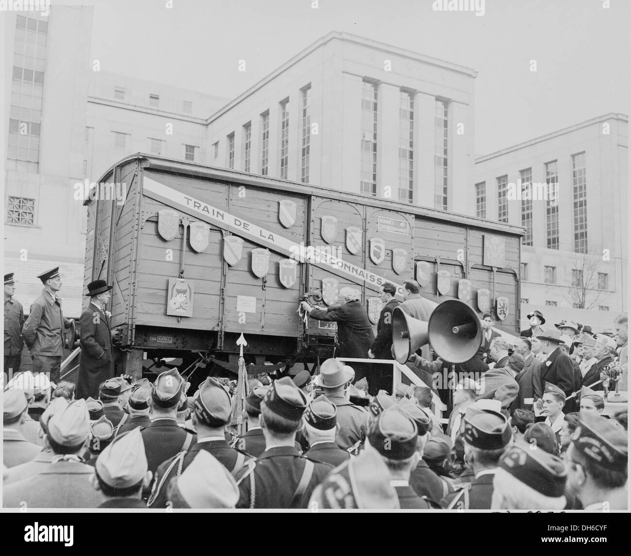 Photograph of boxcar from french merci train Black and White Stock ...
