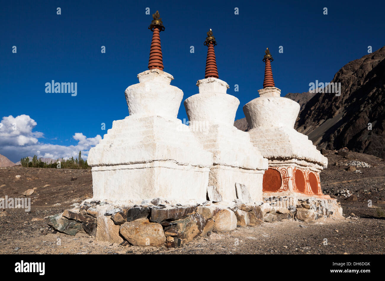 Buddhist Stupas overlooking Nubra Valley, Diskit monastery, Ladakh ...