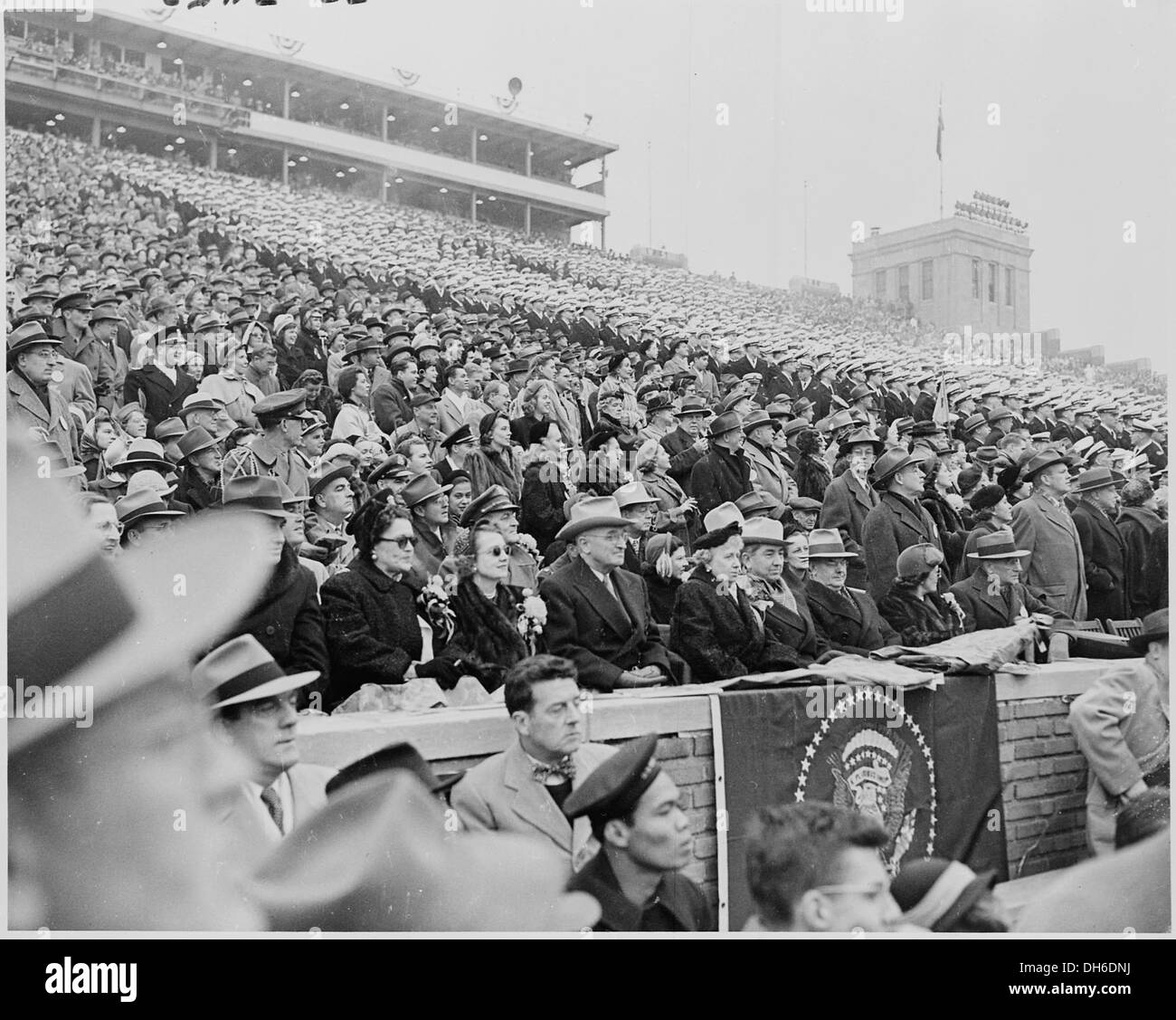 President Harry S. Truman and his wife, Mrs. Truman, are seen with ...
