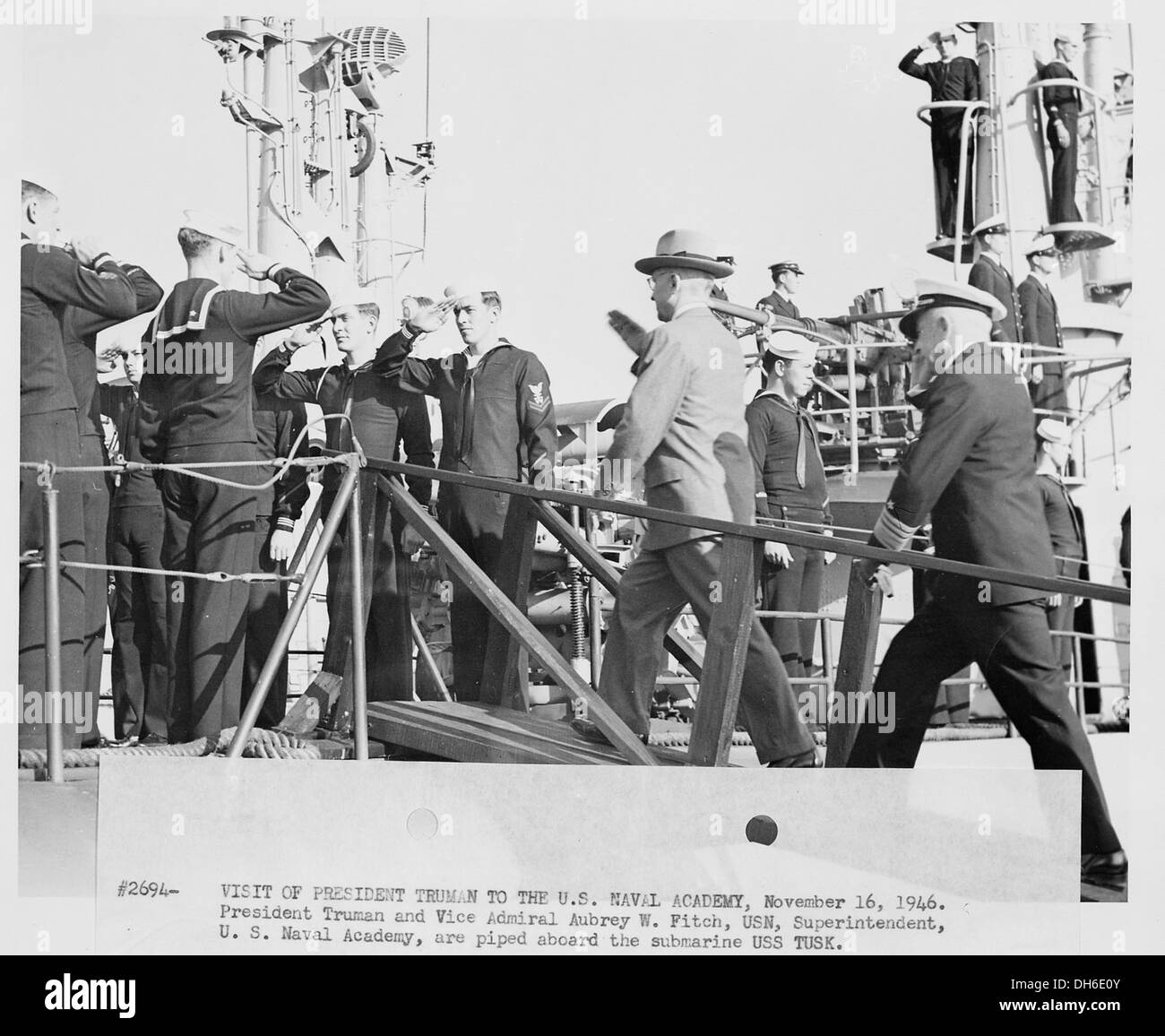 This photograph shows President Harry S. Truman and Vice Admiral Aubrey ...