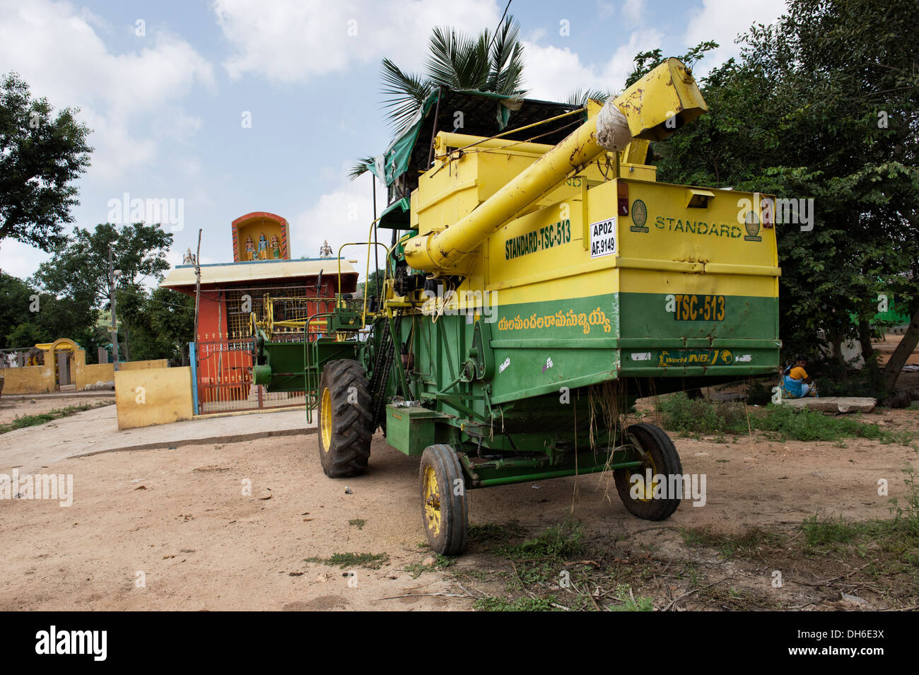 Indian Combine harvester in a rural village. Andhra Pradesh, India ...