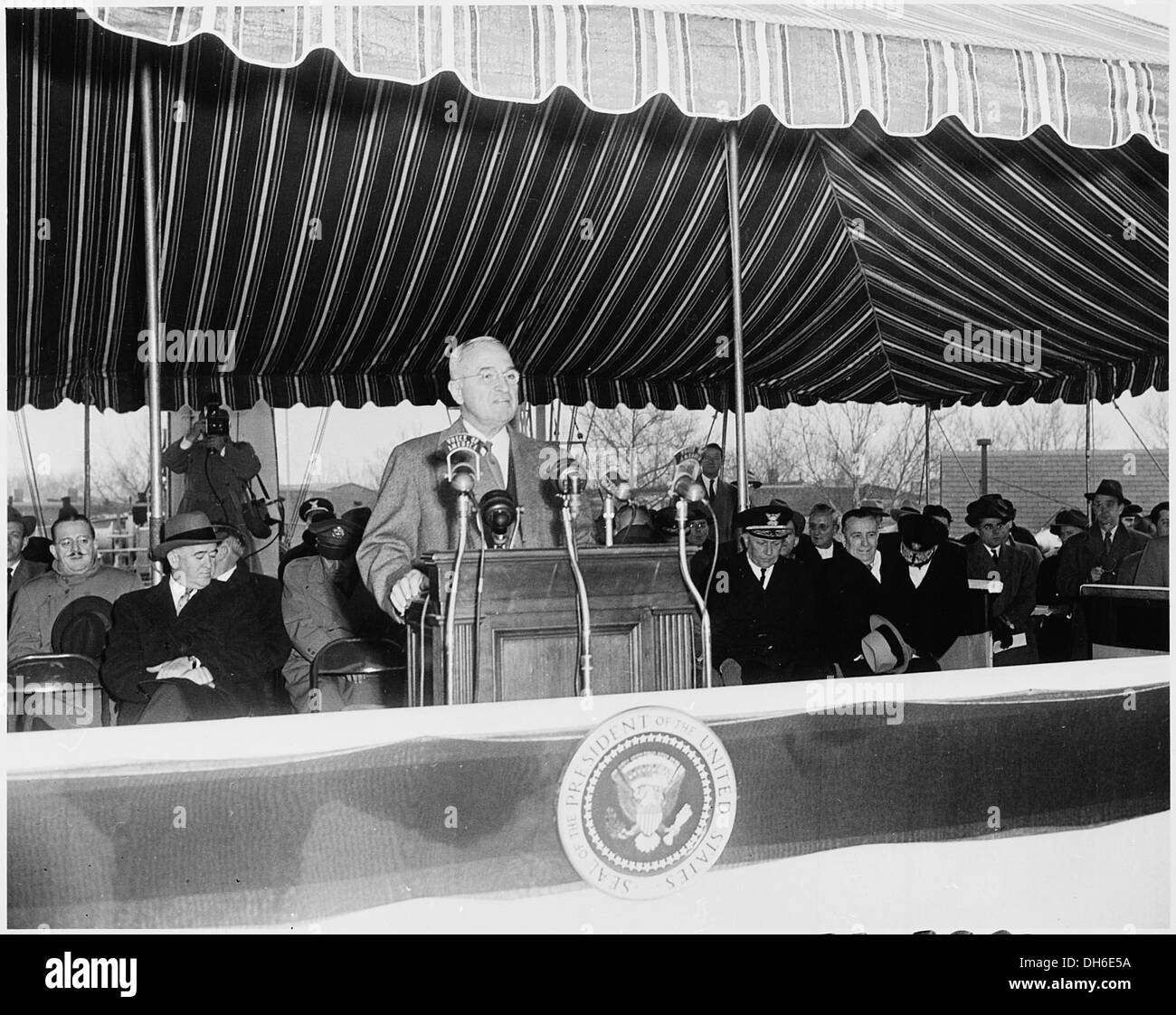President Harry S. Truman is seen delivering a historic speech from the ...