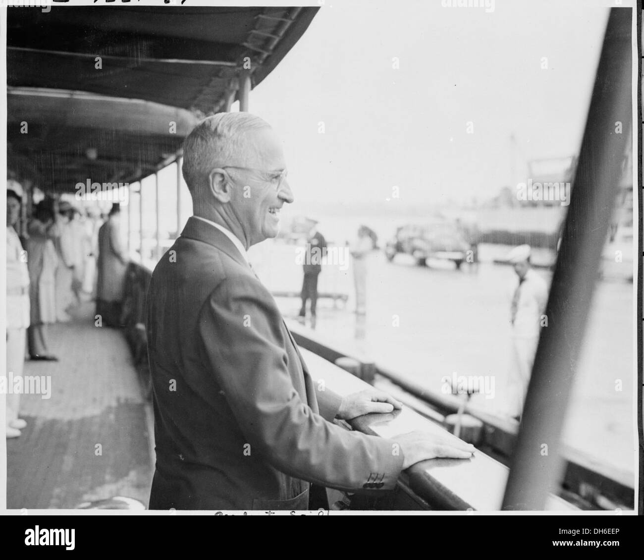 Photograph of President Truman on the deck of his yacht, the U.S.S ...