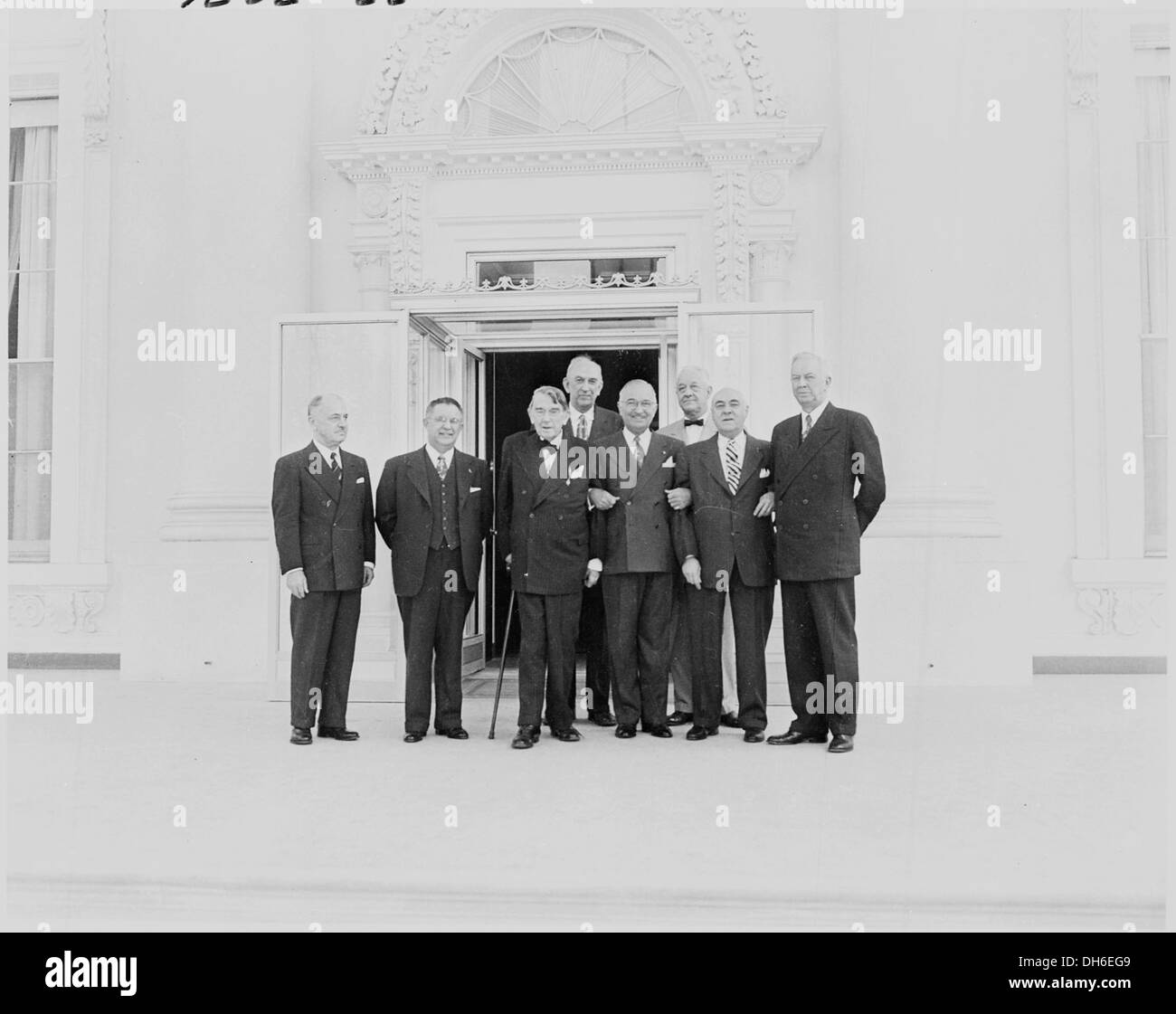 President Harry S. Truman is photographed outside the renovated White ...