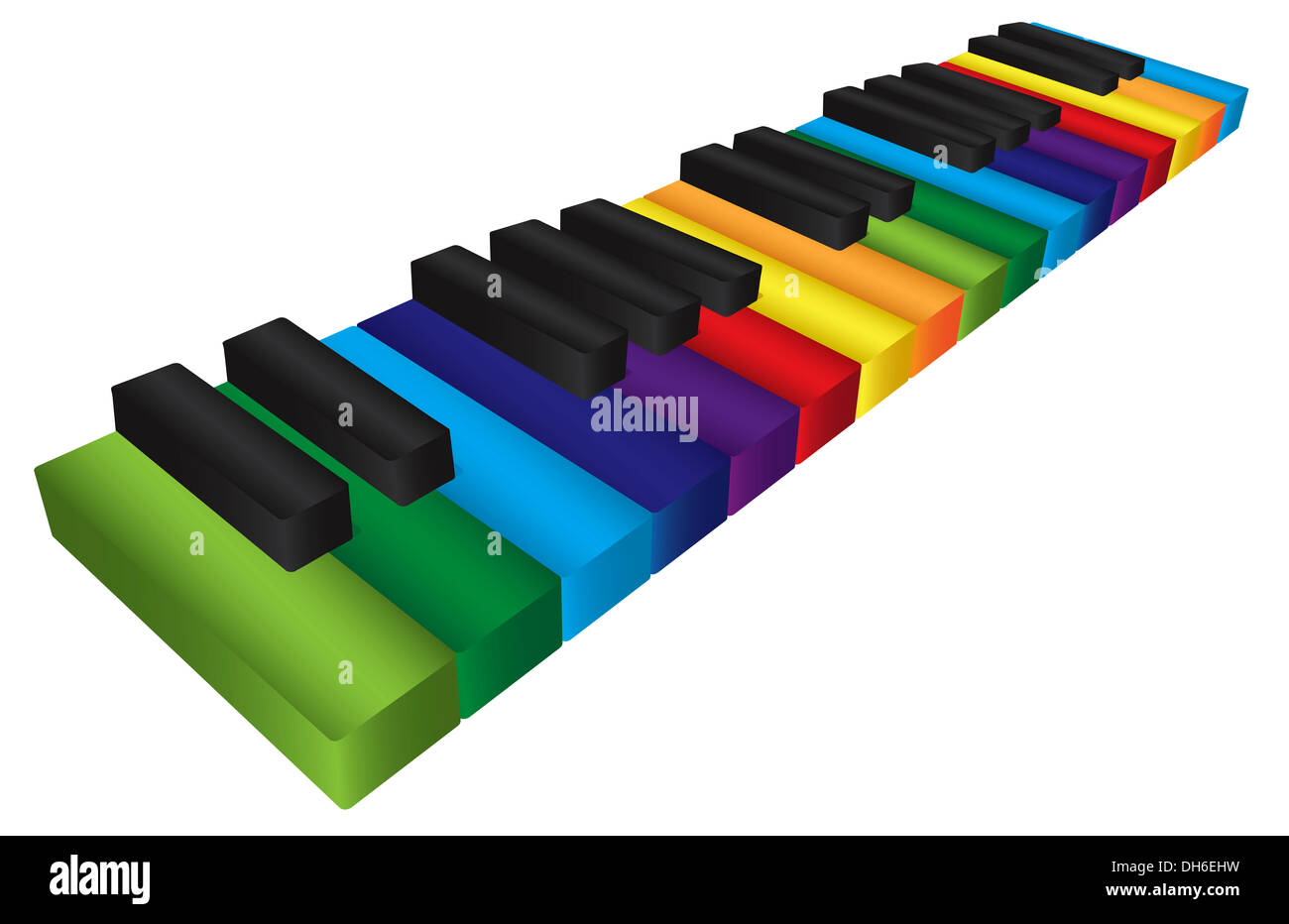 Piano Keyboard with Rainbow Colors Keys in 3D Isolated on White ...