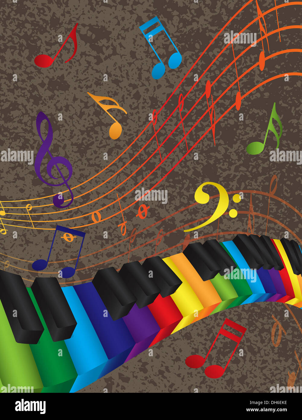 Wavy Abstract Piano 3D Keyboard with Rainbow Colors Keys and Musical ...