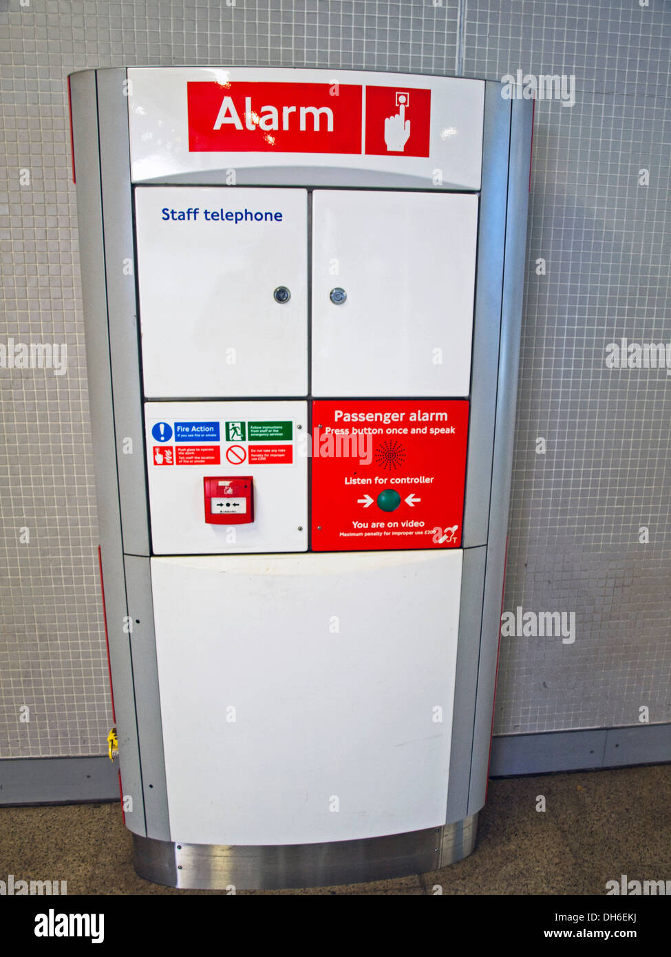 Alarm point at Woolwich Arsenal DLR Station, Woolwich, London, England ...