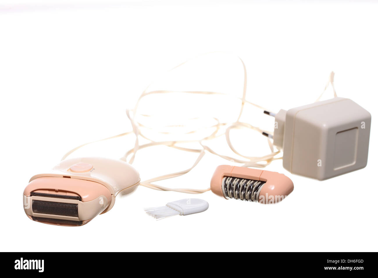 Ladies electric hair remover shaver depilator on white. Beauty and skin ...