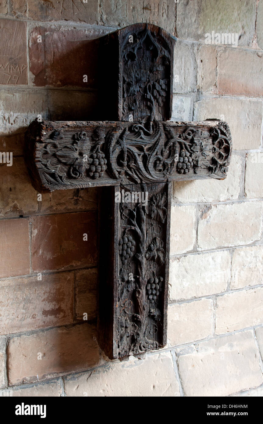 Old wooden cross in porch of St. Michael`s Church, Stoke Prior ...