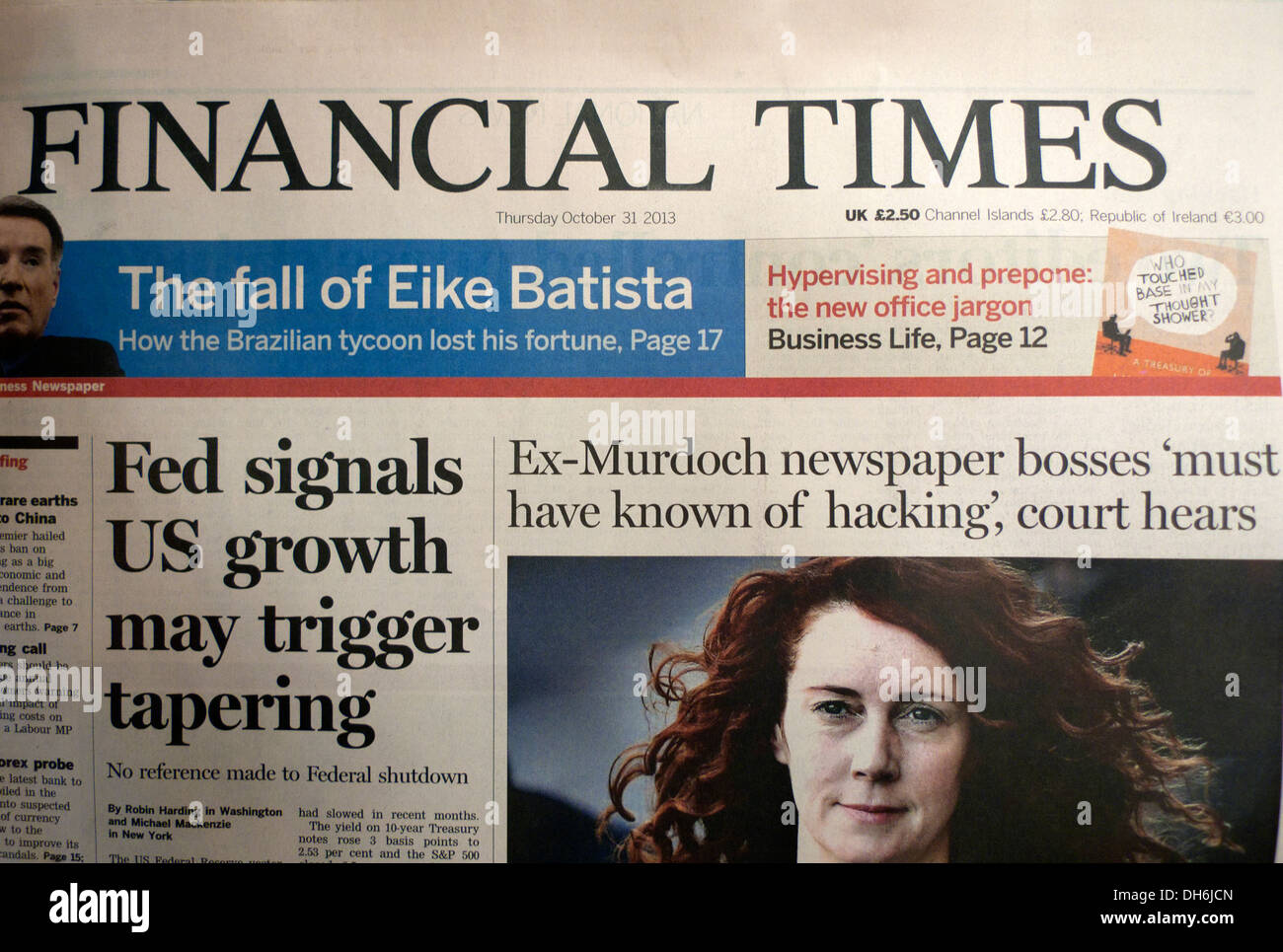 Financial Times newspaper headline "Ex-Murdoch newspaper bosses must ...