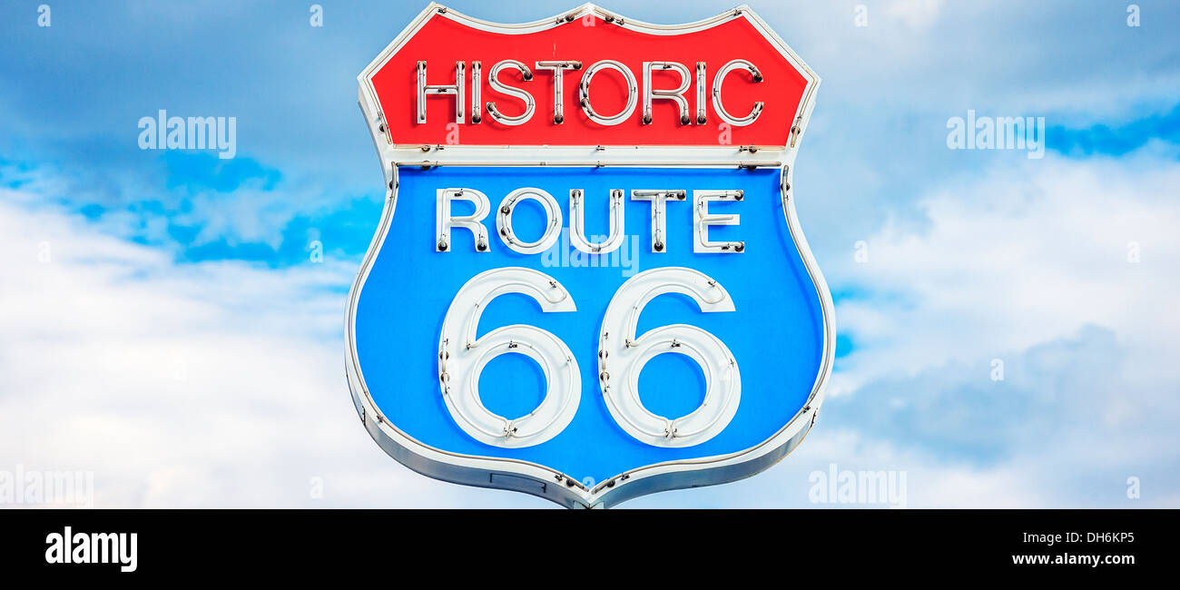 Panoramic view of famous Route 66 sign, USA Stock Photo - Alamy