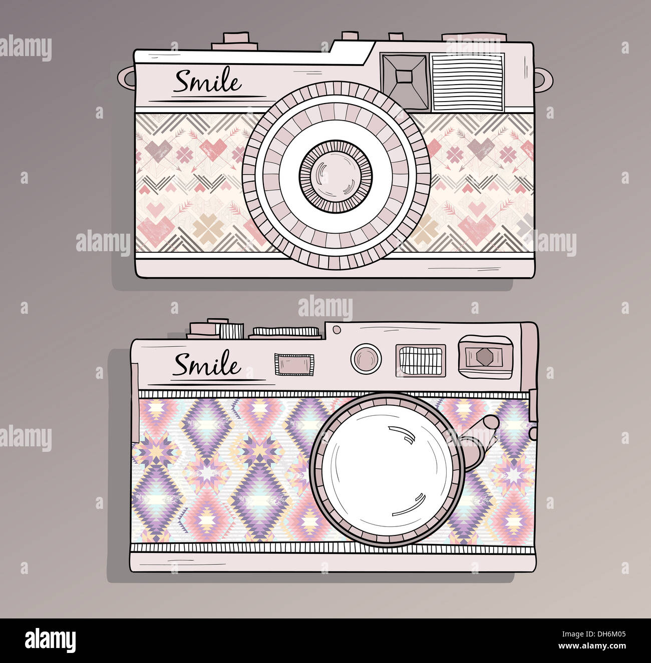 Retro photo cameras set. Vector illustration. Vintage cameras with ...