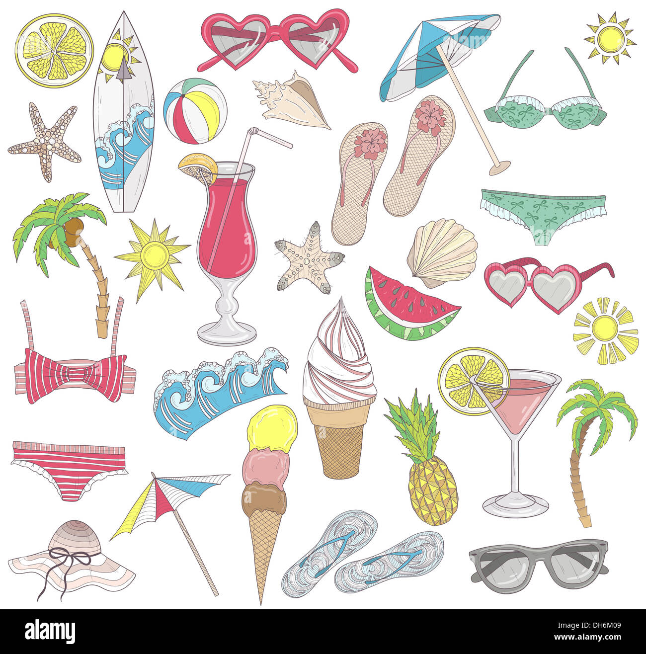 Summer beach elements set Stock Photo - Alamy