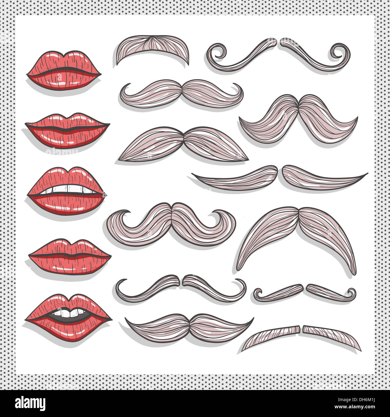 Retro lips and mustaches elements set Stock Photo - Alamy