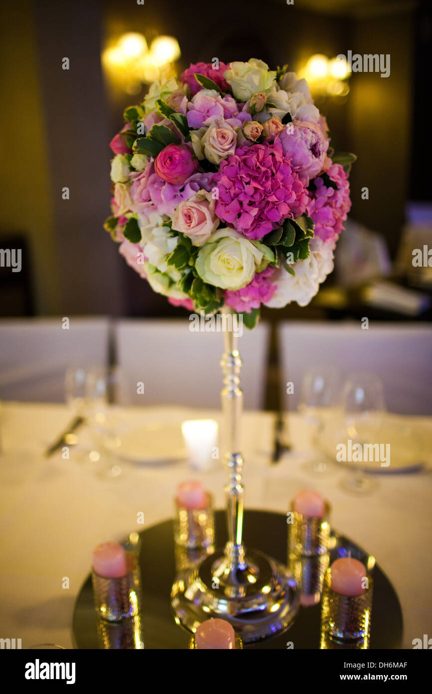 Celebratory tables decorated with flowers Stock Photo - Alamy