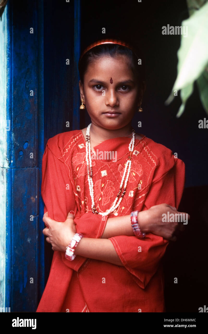 pretty young local girl poses for a picture in india Stock Photo - Alamy