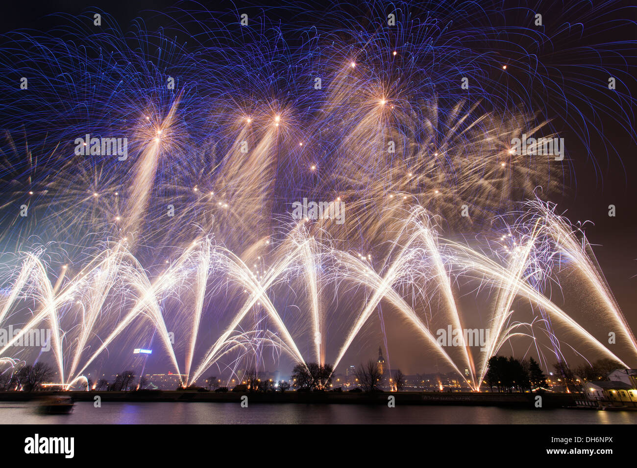 Fireworks over Riga, Latvia during Independence day celebration Stock ...