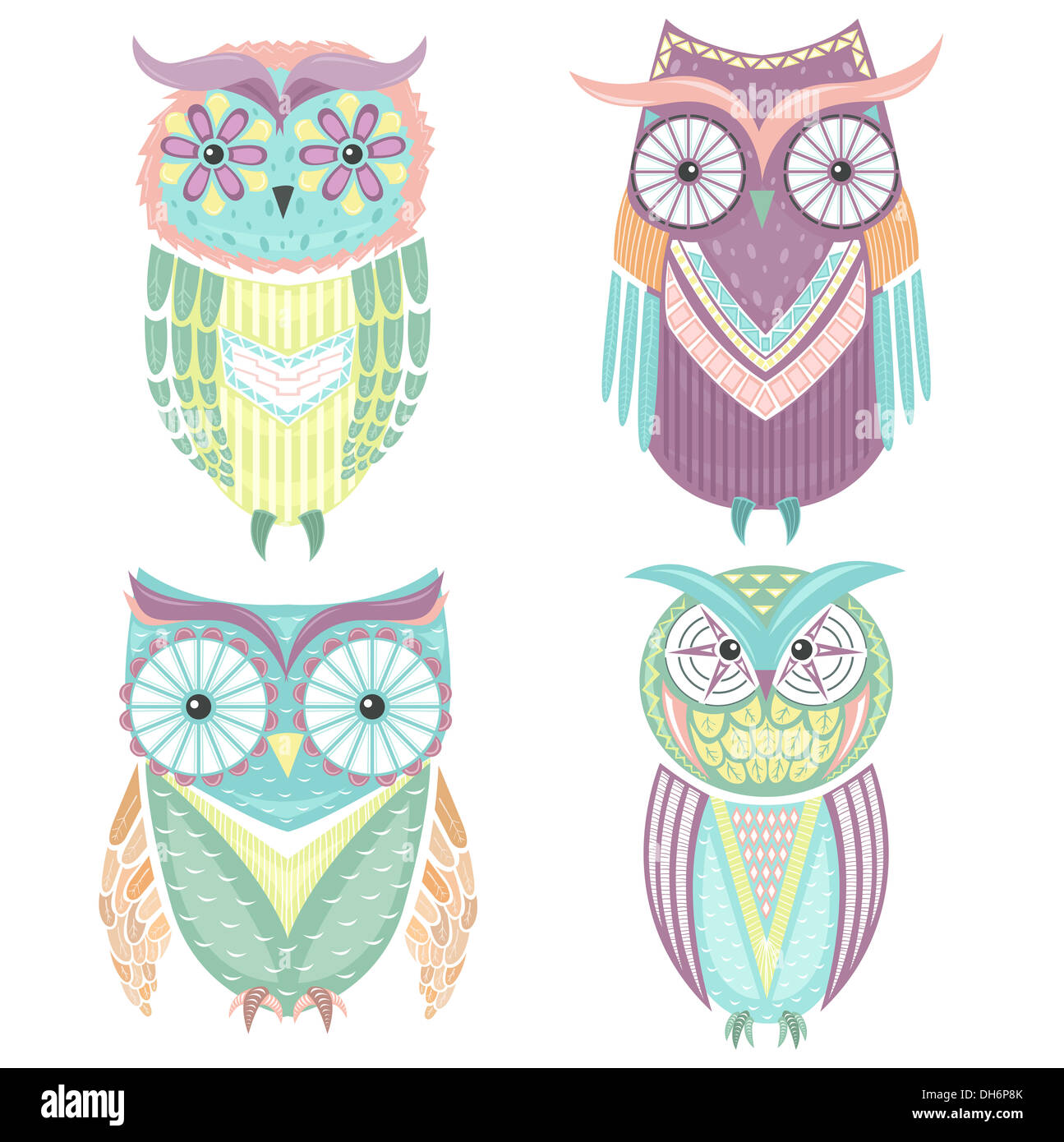 Set of cute colorful owls Stock Photo - Alamy