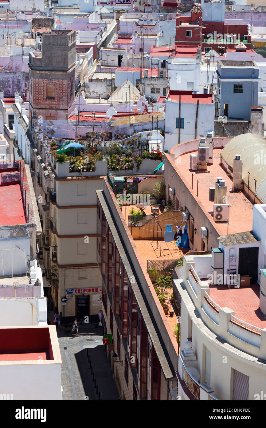 View down to the street from Torre Tavira tower in Cadiz Stock Photo ...