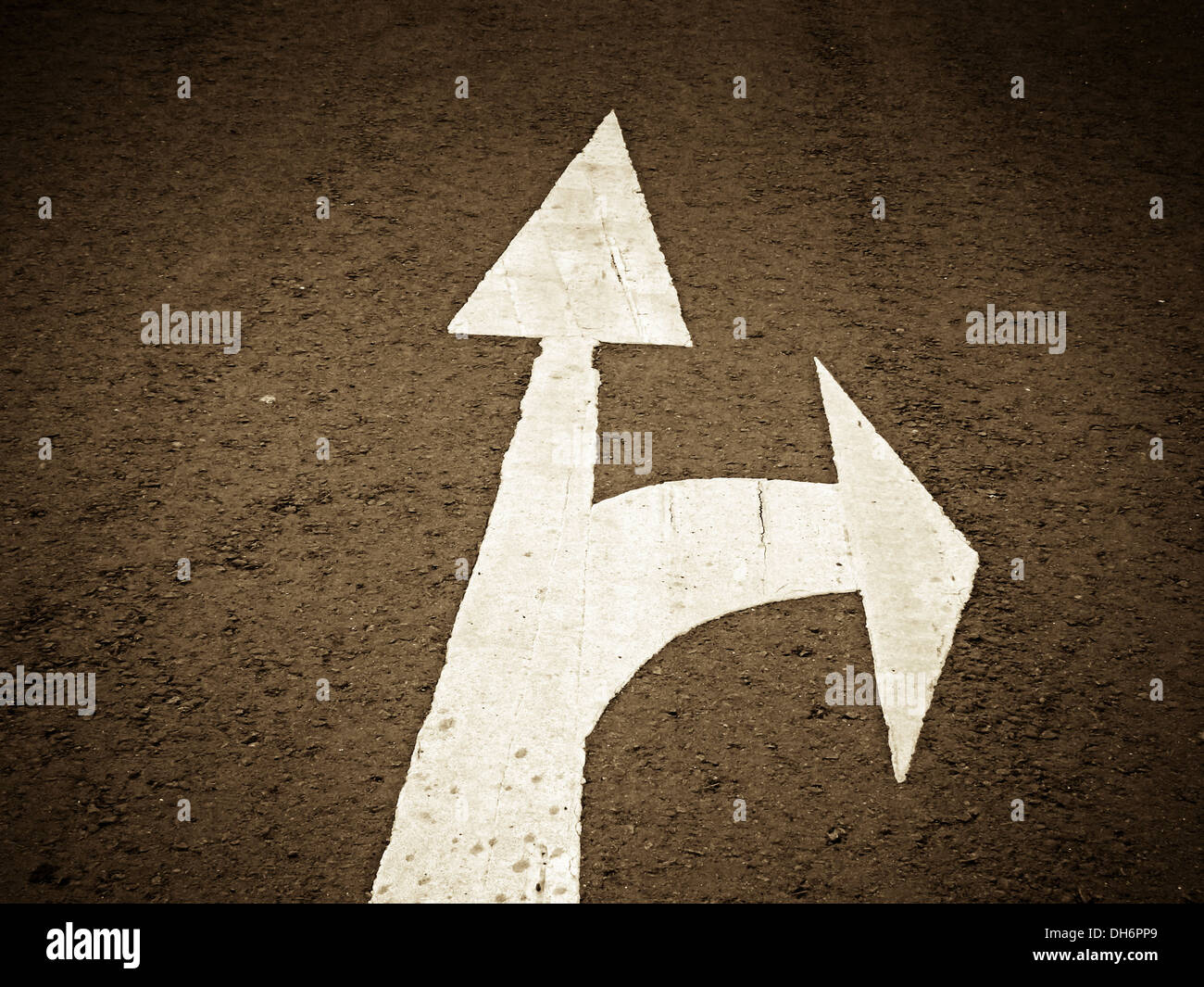 Arrows are marked on a highway to show direction Stock Photo - Alamy