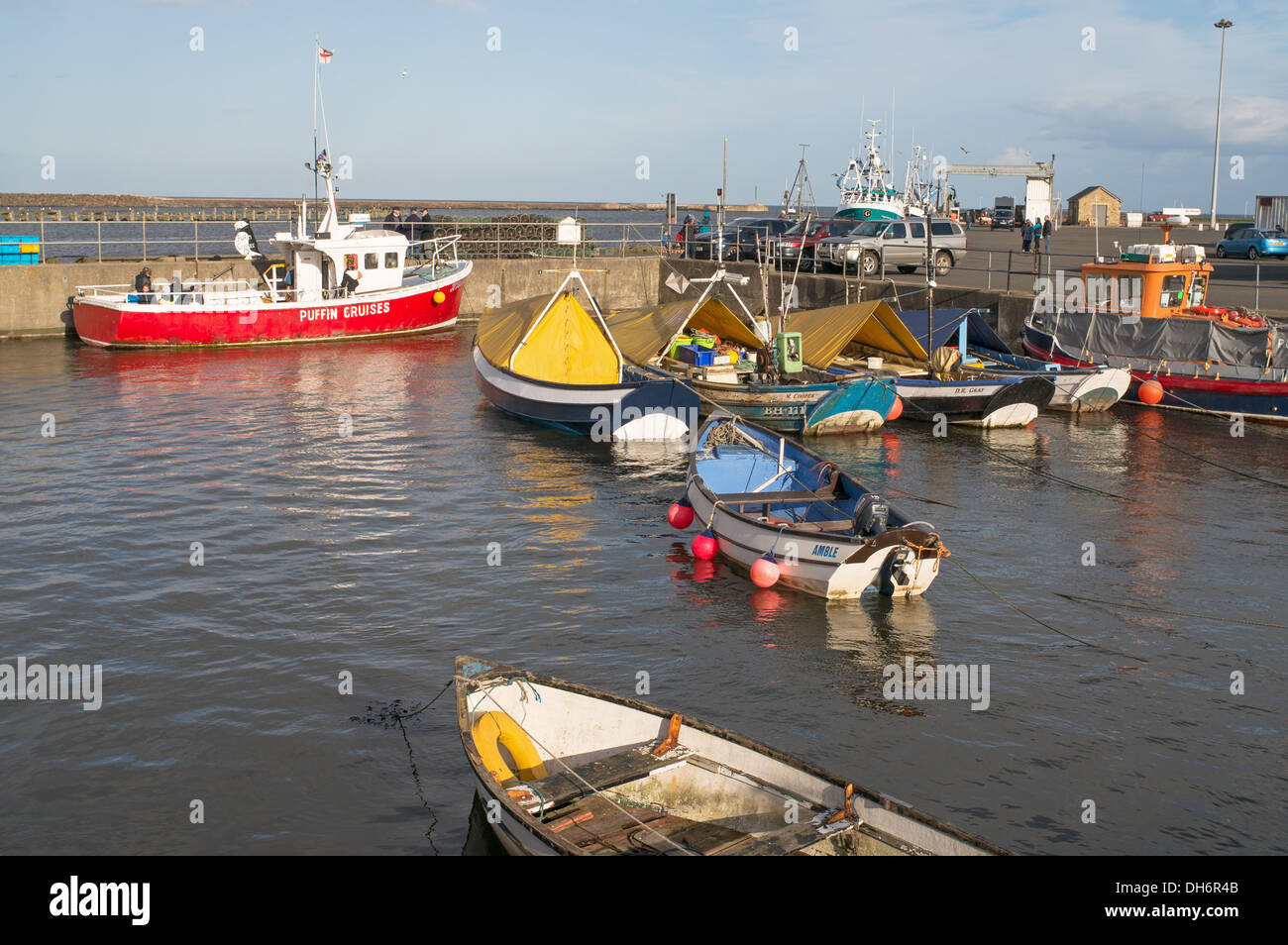 Amble harbour with fishing and pleasure boats Northumberland England UK ...