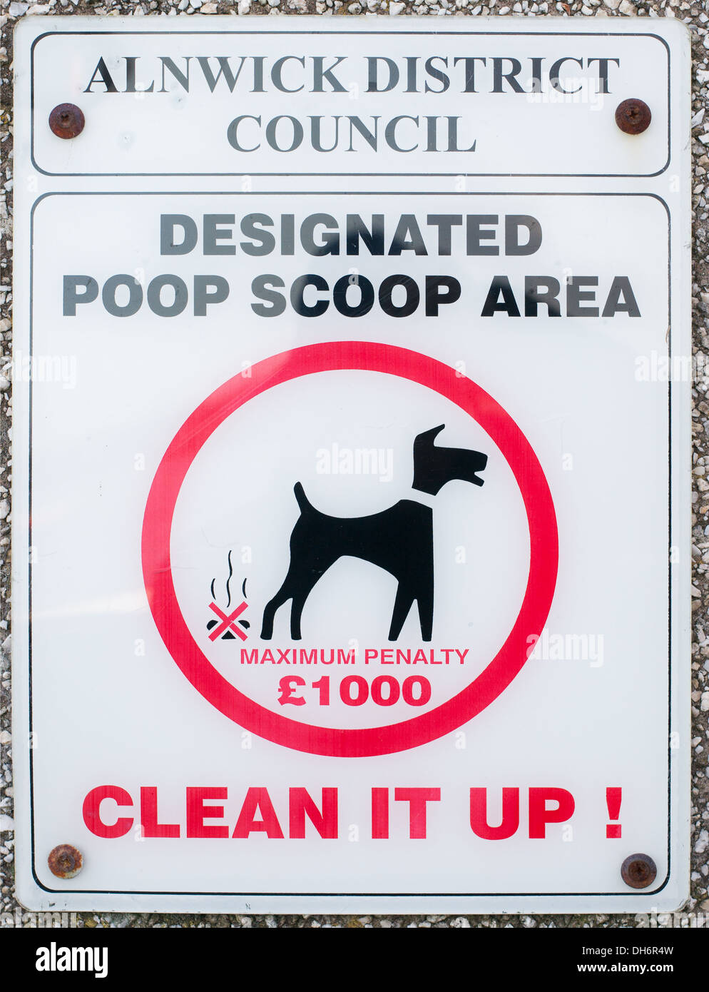 Warning notice dog poop scoop area Amble Northumberland England UK ...