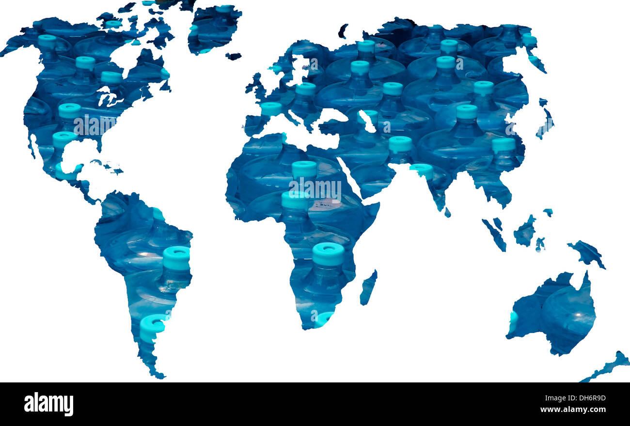World Map, Water Bottles Concept Stock Photo - Alamy