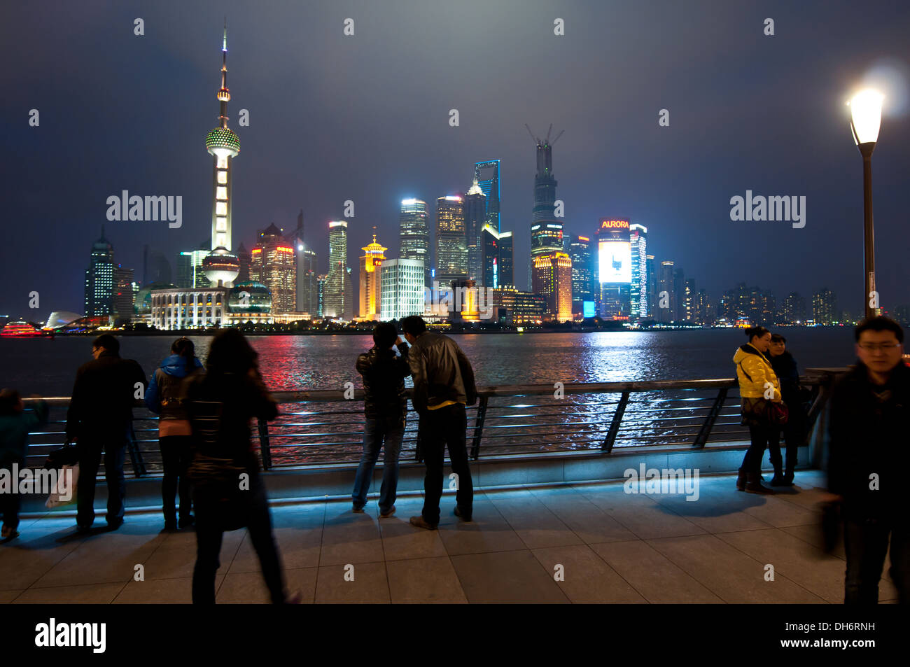 night view on Pudong skyline seen from the Bund in Shanghai, China ...